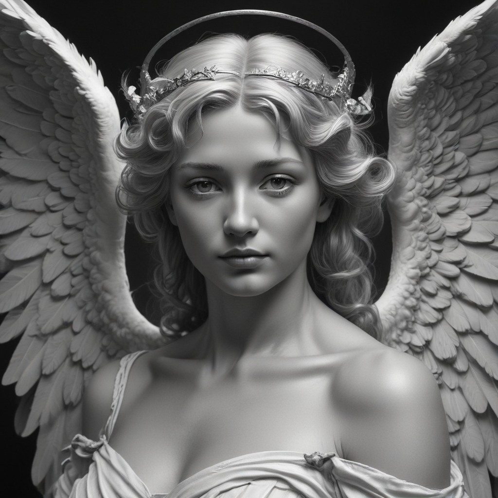 A Serene Angelic Figure with Majestic Wings and a Crowned Halo