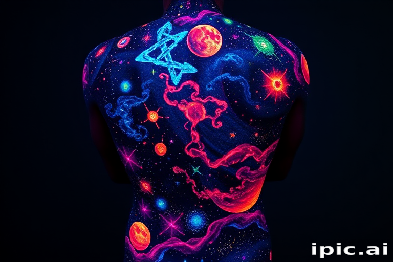 Vibrant Cosmic Body Art Featuring Stars, Planets, and Celestial Wonders