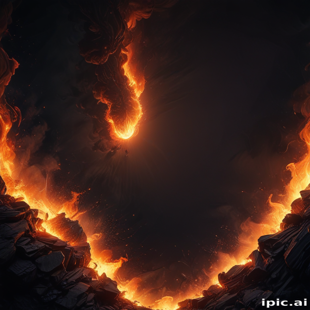 A Fiery Landscape of Lava and Smoke in a Dramatic Setting.
