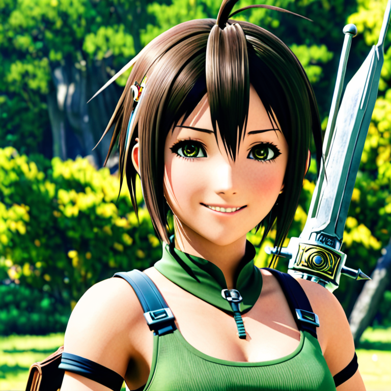 Yuffie from final fantasy, anime, happy, smiling