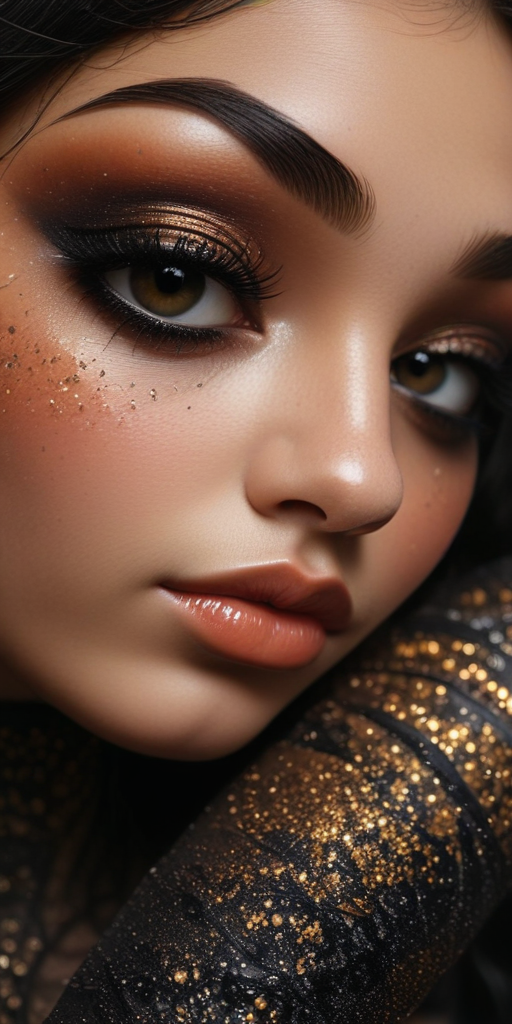Stunning Close-Up of a Young Woman with Glamorous Makeup and Sparkling ...