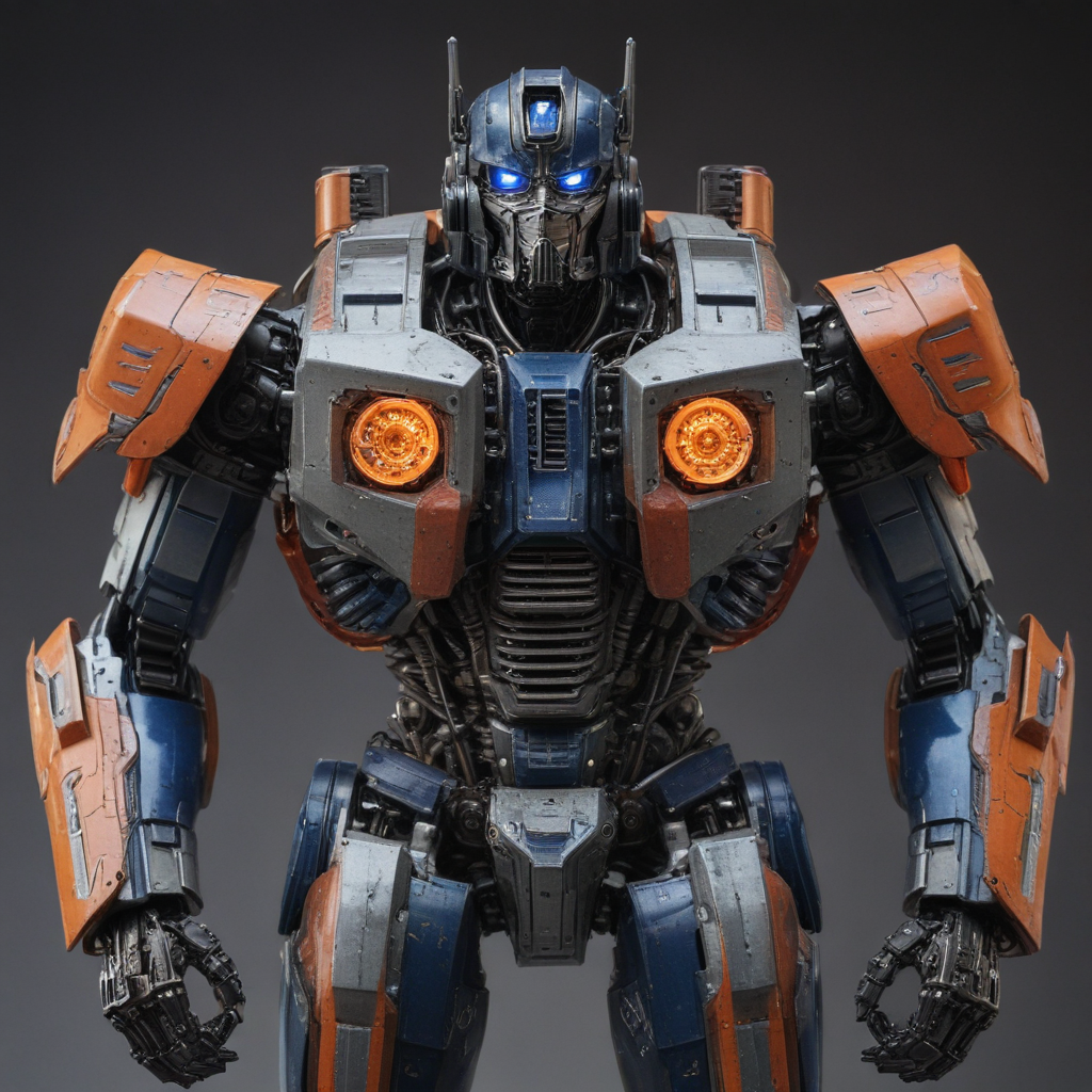 a transformer robot with PFZ on its chest, lighted. caption "Lets' get ...