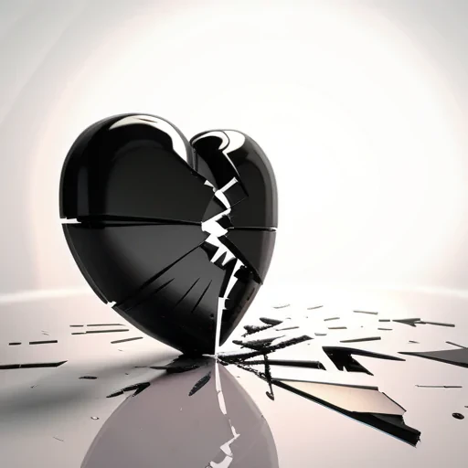 Shattered Black Heart Symbolizing Lost Love and Emotional Heartbreak in Art