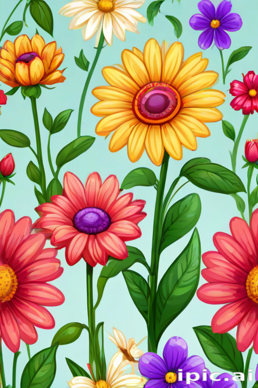 A Vibrant Garden of Colorful Flowers Blooming Under a Clear Blue Sky