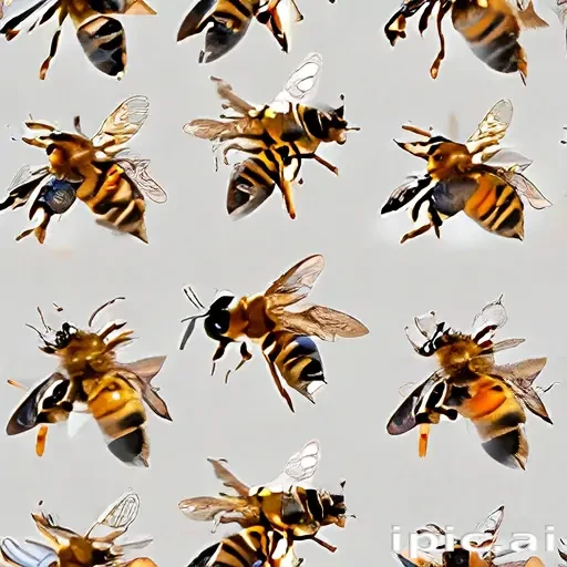 A Close-Up View of Bees in Various Positions and Angles.