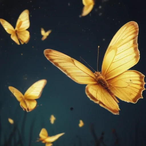 Enchanting Scene of Golden Butterflies Dancing Gracefully in the Night Sky