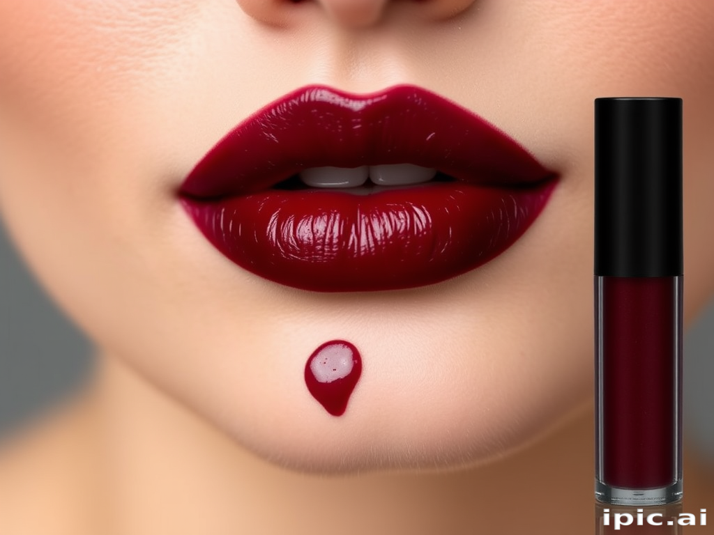 Luxurious Deep Red Lip Color with Glossy Finish and Applicator