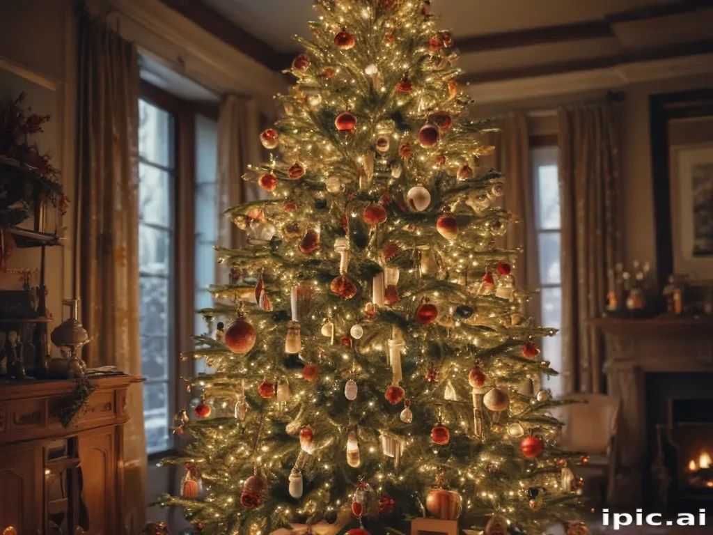 A Beautifully Decorated Christmas Tree Illuminated with Warm, Festive ...