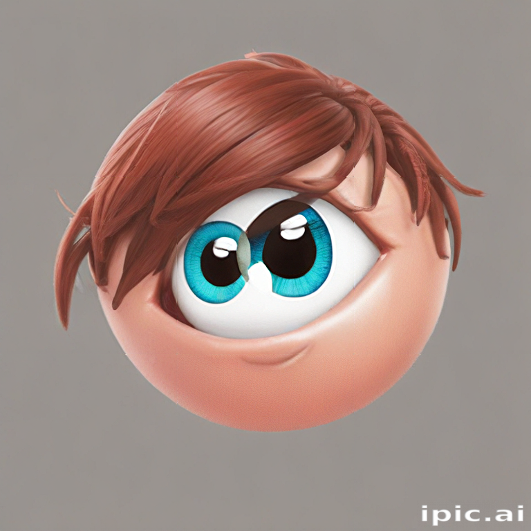 Playful Cartoon Character with Big Blue Eye and Brown Hair