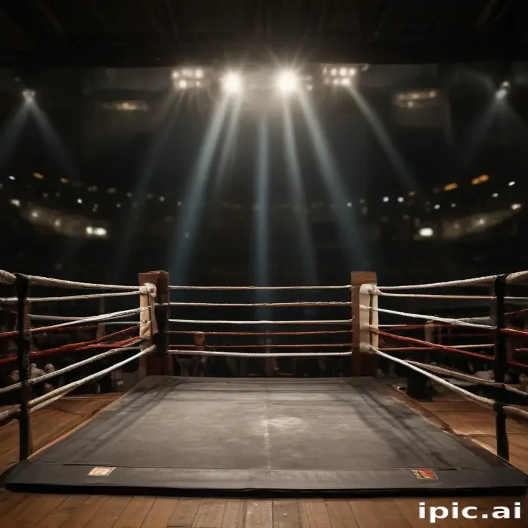 Illuminated Boxing Ring Ready for an Exciting Match Under Bright Lights