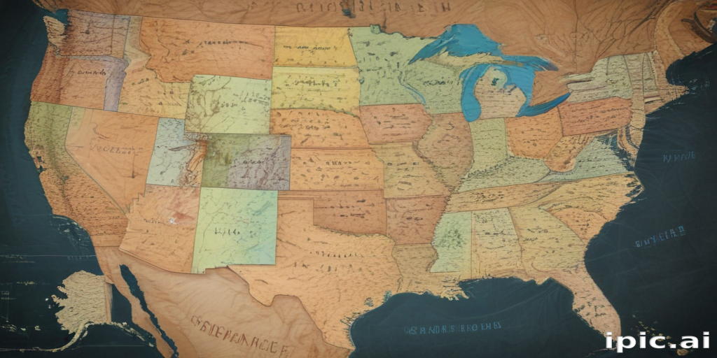 Detailed Historical Map of the United States Highlighting State ...