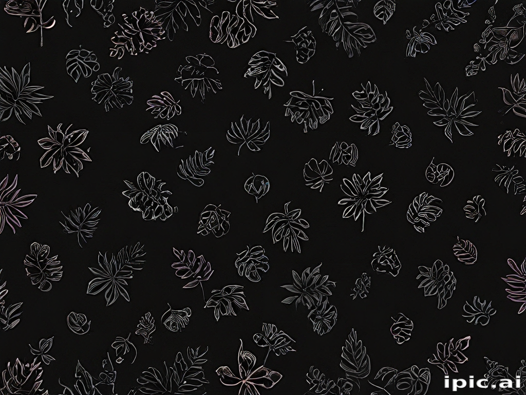 Intricate Outline Patterns of Various Leaves on a Dark Background