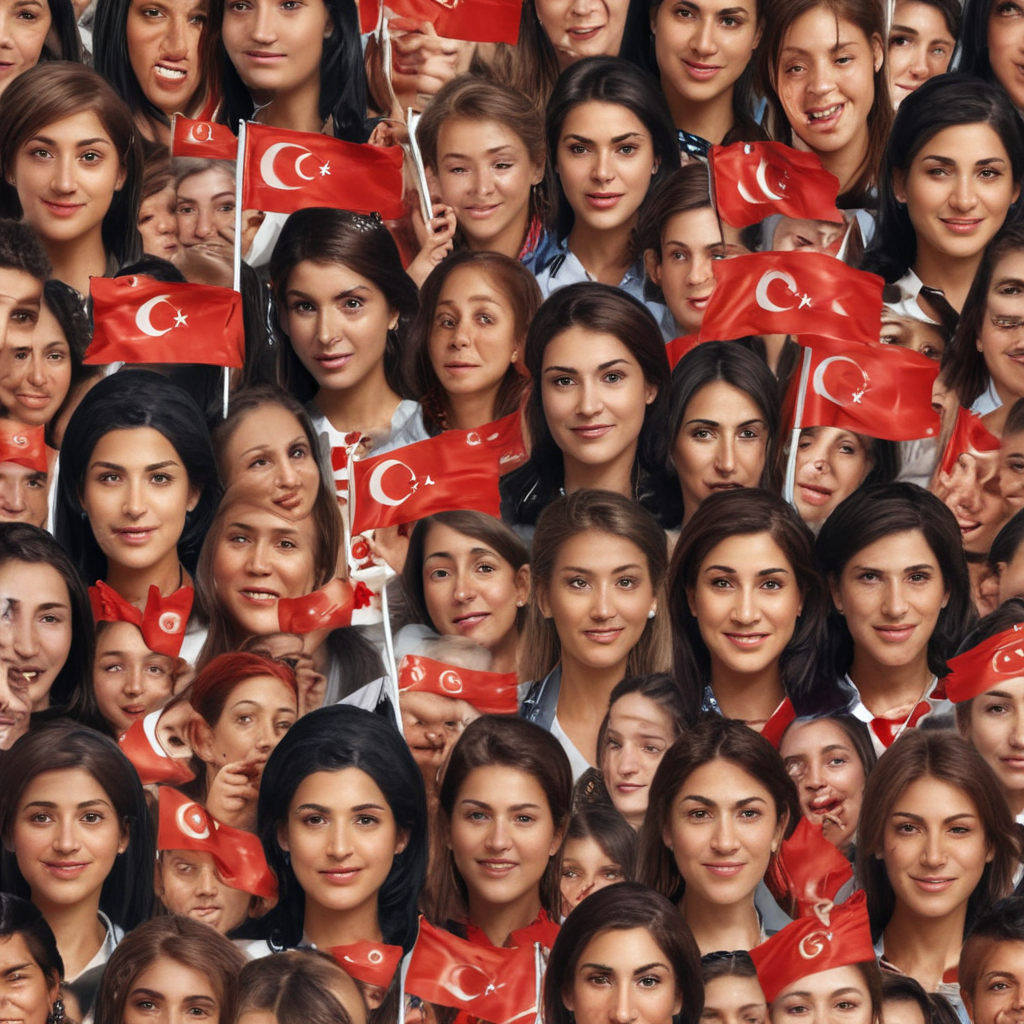 Different Turk ethnic women with there own national flag