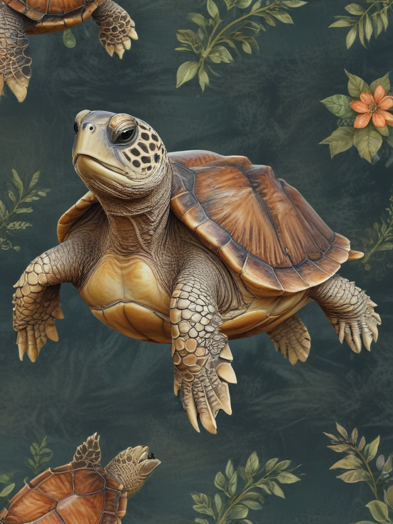 Colorful Sea Turtles Swimming Gracefully Amongst Beautiful Floral ...