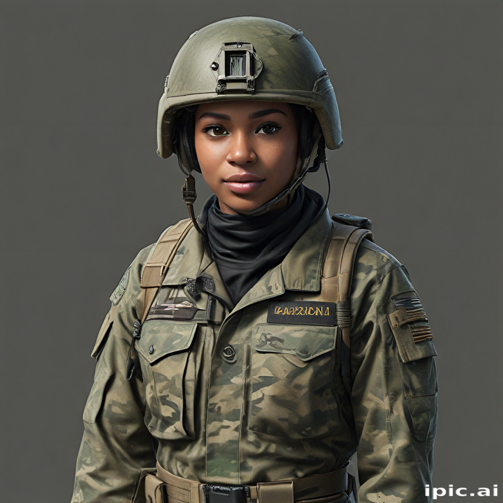 A Confident Female Soldier in Military Gear Ready for Duty.