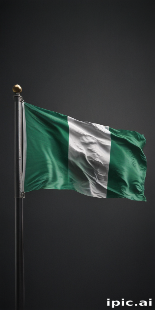 Vibrant Nigerian Flag Waving Gracefully Against a Dark Background