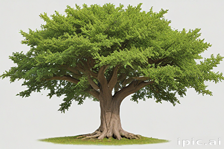 A Majestic Green Tree with a Wide Canopy and Sturdy Trunk.