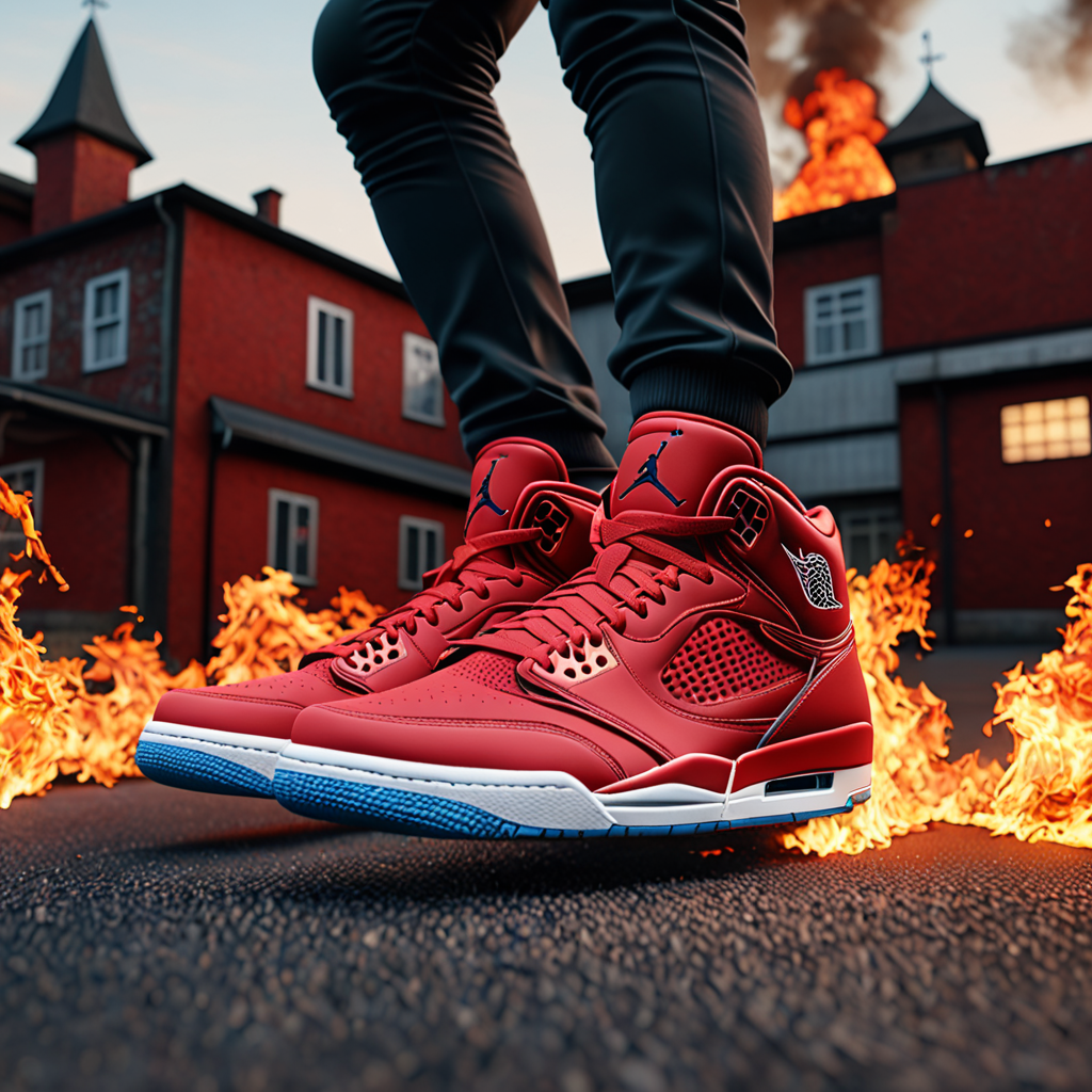 red nike air JORDAN sneakers, red FIRE BACKGROUND, movie scene ...