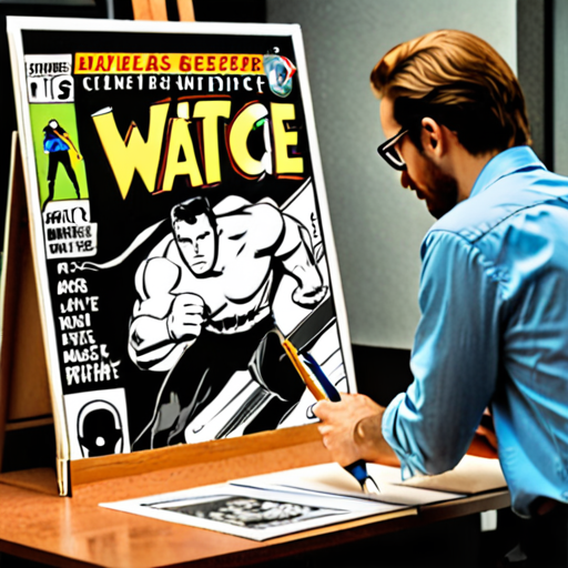 Movie poster of a man drawing a comic book