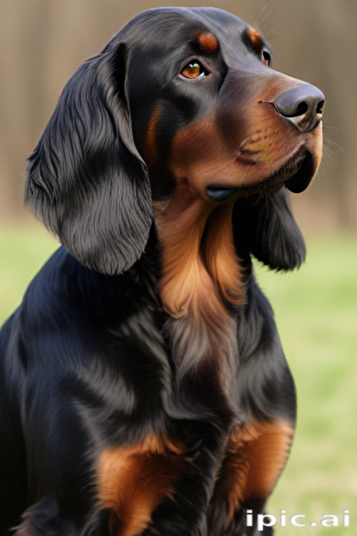 A Majestic Portrait of a Beautifully Groomed Gordon Setter in Nature.