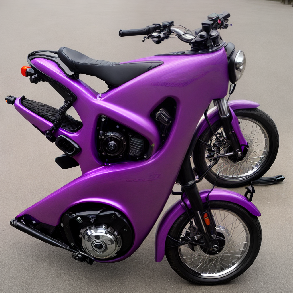 A purple electric bicycle with a display fit on the handle, acupressure ...