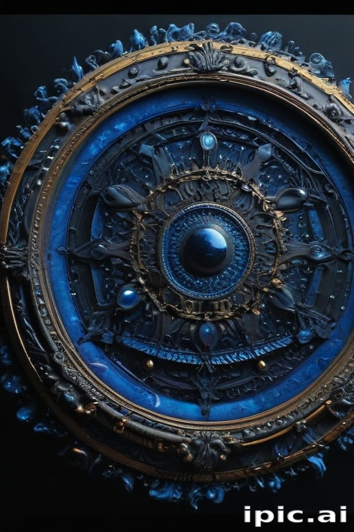 Intricate Blue-Themed Shield Design Adorned with Gemstones and ...