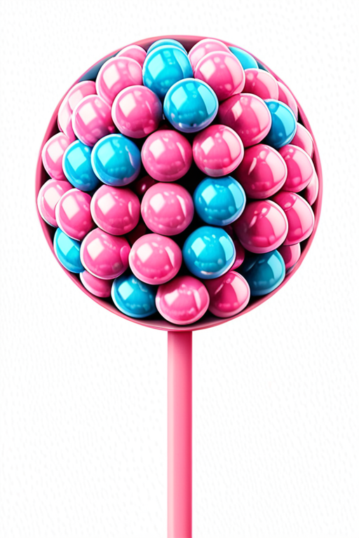 A Colorful Lollipop with Bright Pink and Blue Candy Spheres on Top