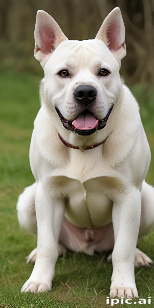 A Happy White Dog Sitting Proudly on Green Grass Outdoors.