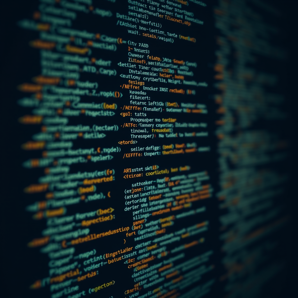 Generate a high-resolution image of flowing lines of code on a dark ...
