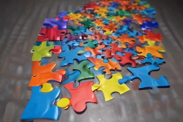 falling multi color puzzle pieces
