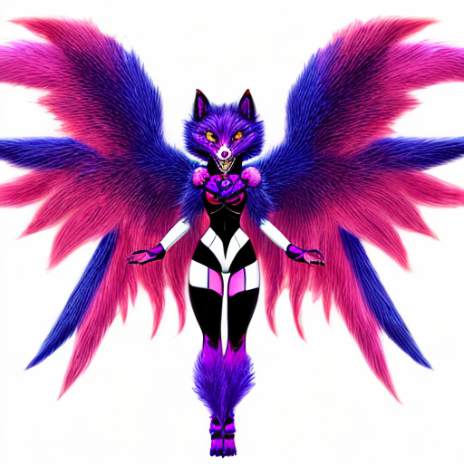 Furry, fursona, thick, female, long hair, pink, wings, nine tailed fox ...