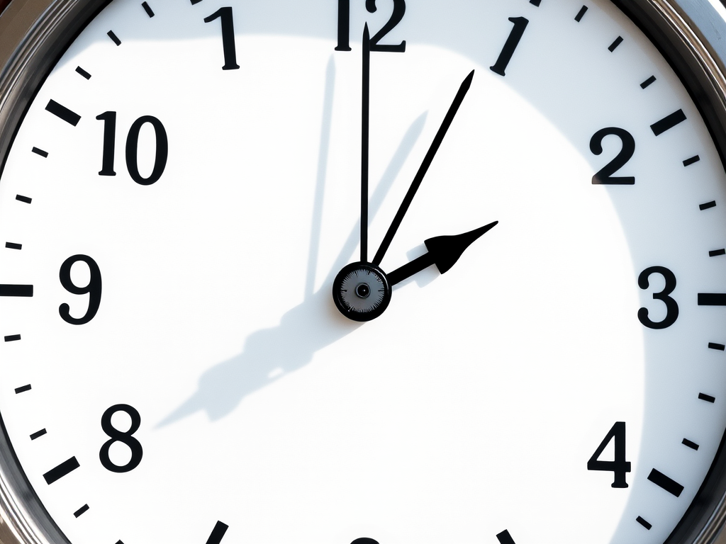 Close-Up of a Wall Clock Showing Time Just Before Noon.