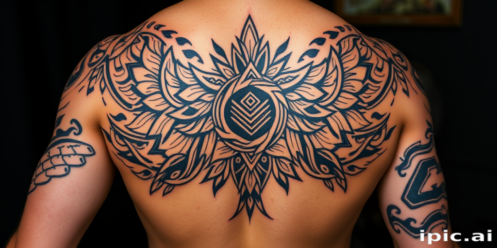 Intricate Black Ink Tattoo Design Spanning a Person's Full Back