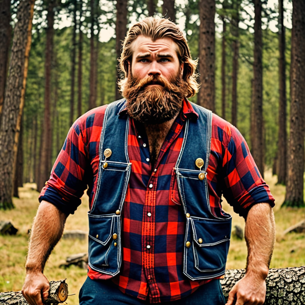 a big lumberjack with a really hairy chest and a huge beard that the ...