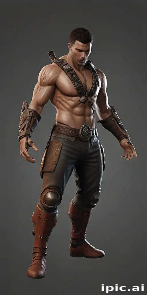 Dynamic Character Design of a Muscular Warrior in Action Pose