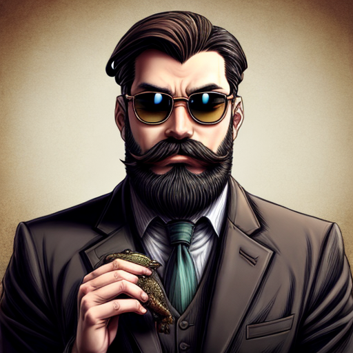 masculine men with beard and moustache holding a toad, jojo anime ...