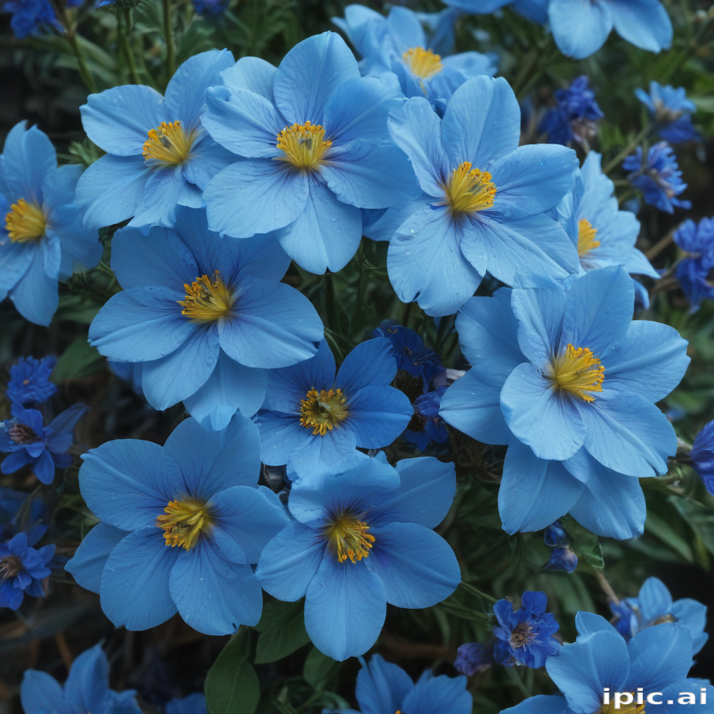 Vibrant Blue Flowers in Full Bloom Surrounded by Lush Greenery