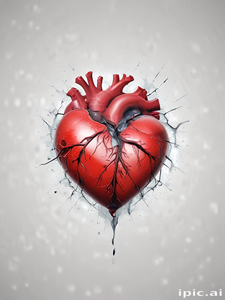 Heart Breaking Through the Surface with Cracks and Dripping Emotion