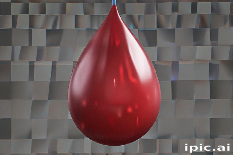 Shiny Red Teardrop Hanging Against a Textured Gray Background