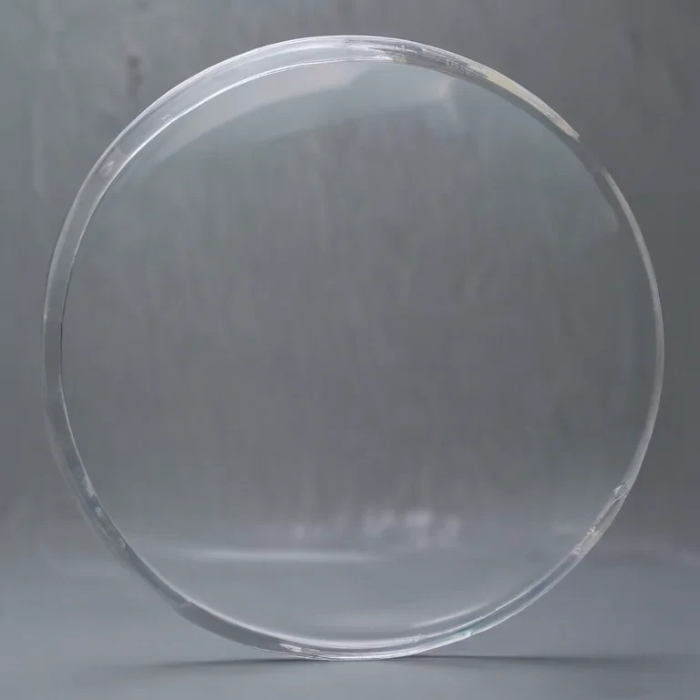 Clear Circular Object Reflecting Light Against a Subtle Textured Background