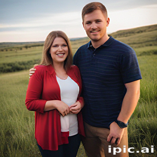 Happy Couple Posing Together Against a Beautiful Green Landscape Background