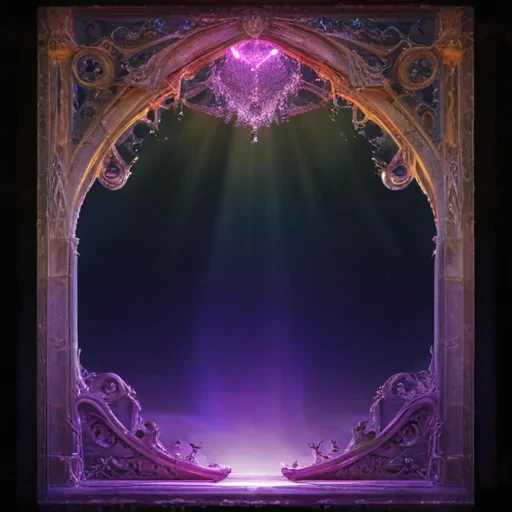 Enchanted Theater Stage with Majestic Arch and Ethereal Lighting Effects