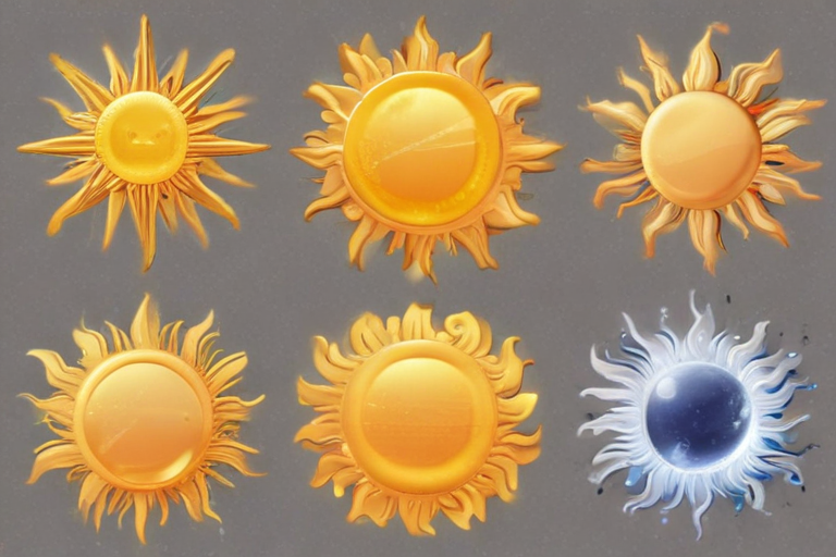 Various Artistic Representations of the Sun in Different Styles and Designs