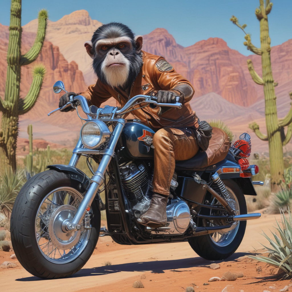 A POP-ART Emperor tamarin riding a HARLEY-DAVIDSON IRONHEAD CHOPPER ON ...