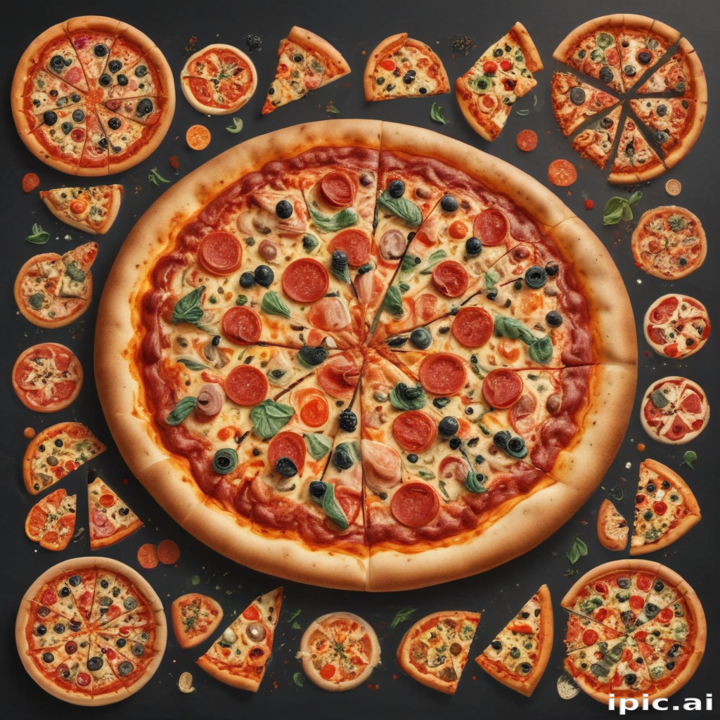 A Colorful Spread of Delicious Pizzas in Various Styles and Sizes.