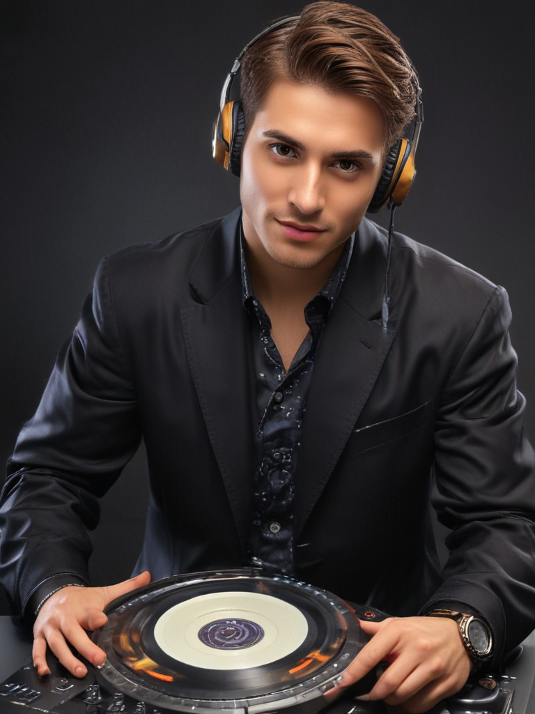 Stylish DJ Mixing Beats with Passion and Focus in Modern Studio