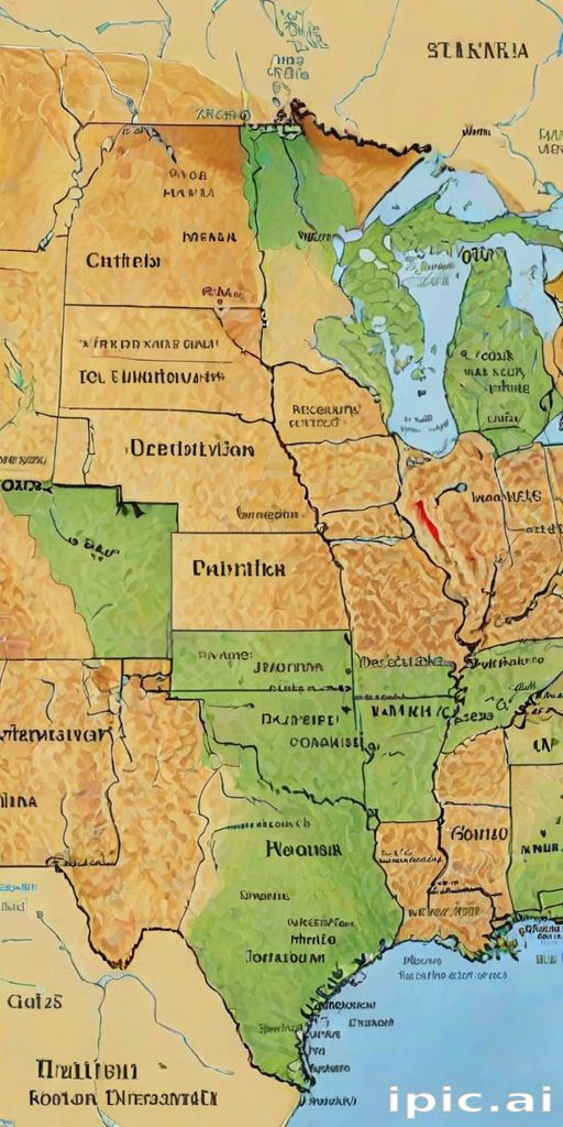 Detailed Historical Map of the Midwestern United States Showing State ...