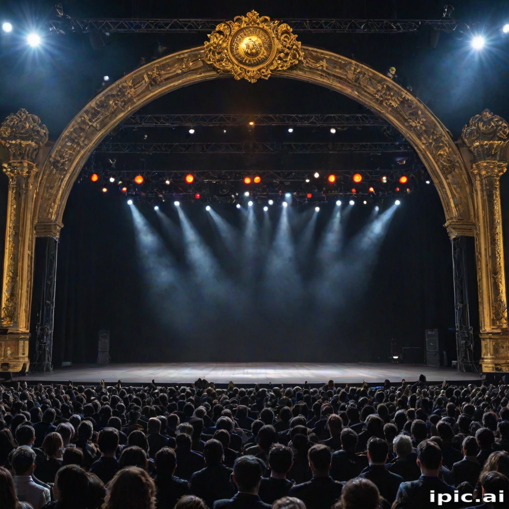 Illuminated Stage with Grand Archway and Captivated Audience Ready for ...