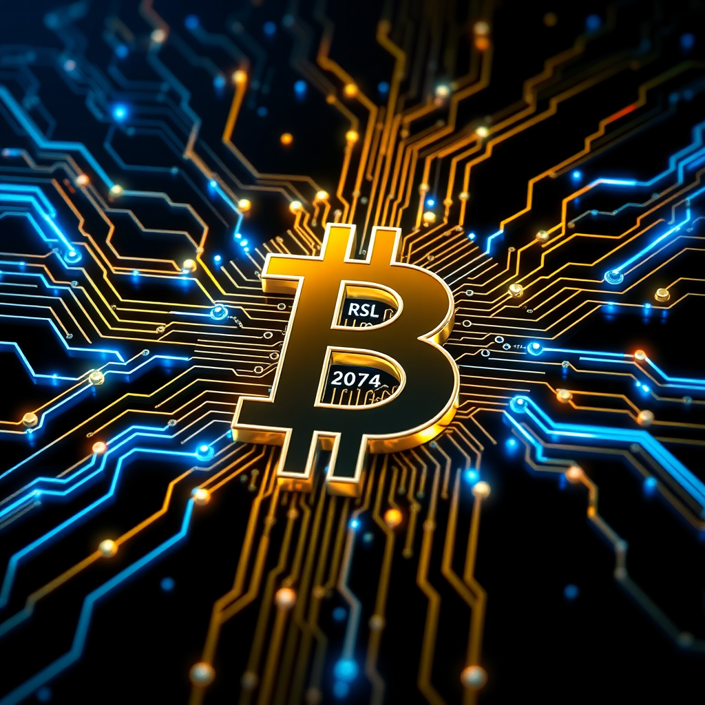 Illuminated Bitcoin Symbol Surrounded by Circuitry and Digital ...