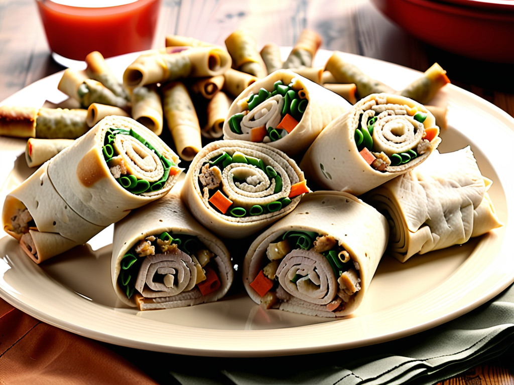 Deliciously Rolled Wraps Filled with Fresh Vegetables and Lean Meats.